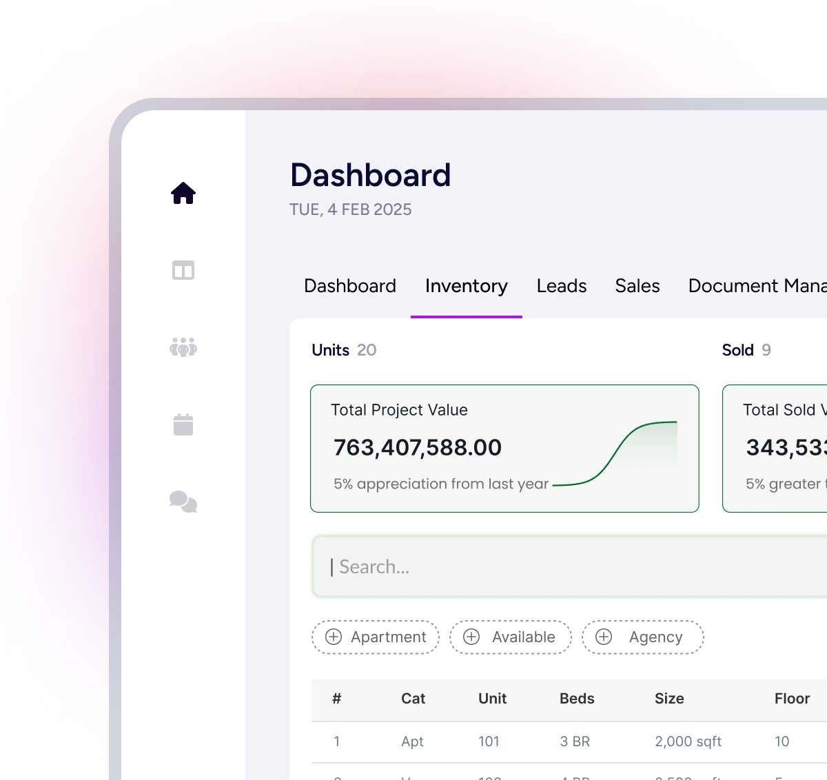 Develex Analytics Dashboard showing real estate insights and performance metrics